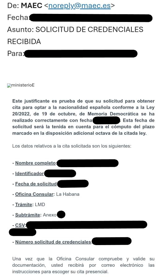 Puntualizaciones sobre el justificante de solicitud de cita de nacionalidad por LMD